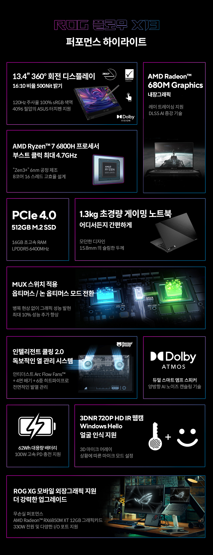 ASUS(에이수스) ASUS ROG FLOW X13 GV301RA-LJ039W 초경량 게이밍 노트북 6800HS 라데온 680M ...